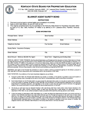 BLANKET AGENT SURETY BOND - Board For Proprietary Education - Bpe Ky ...