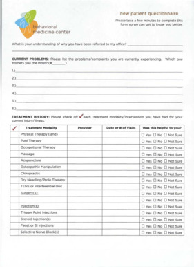Fillable Online Behavioral Medicine Center - New Patient Forms Fax ...