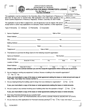 Fillable Online sctax APPLICATION FOR BINGO PROMOTER'S LICENSE Fax ...