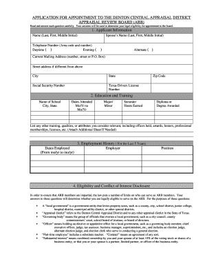 Fillable Online APPLICATION FOR APPOINTMENT TO THE DENTON CENTRAL ... Fax Email Print - pdfFiller