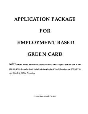 Fillable Online APPLICATION PACKAGE FOR EMPLOYMENT BASED GREEN CARD Fax ...