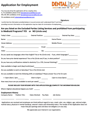 Dental Dreams Employment Application WORD.doc - Dentaldreams - Fill and ...