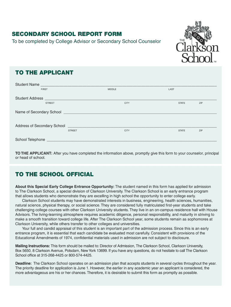 Fillable Online Secondary School Report Form Fax Email Print - pdfFiller