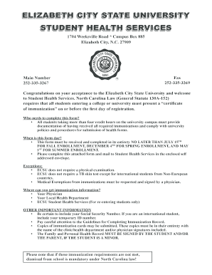 Fillable Online ecsu Health Form - Elizabeth City State University - ecsu Fax Email Print ...