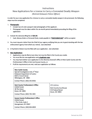 Fillable Online courts delaware delaware license to carry application ...