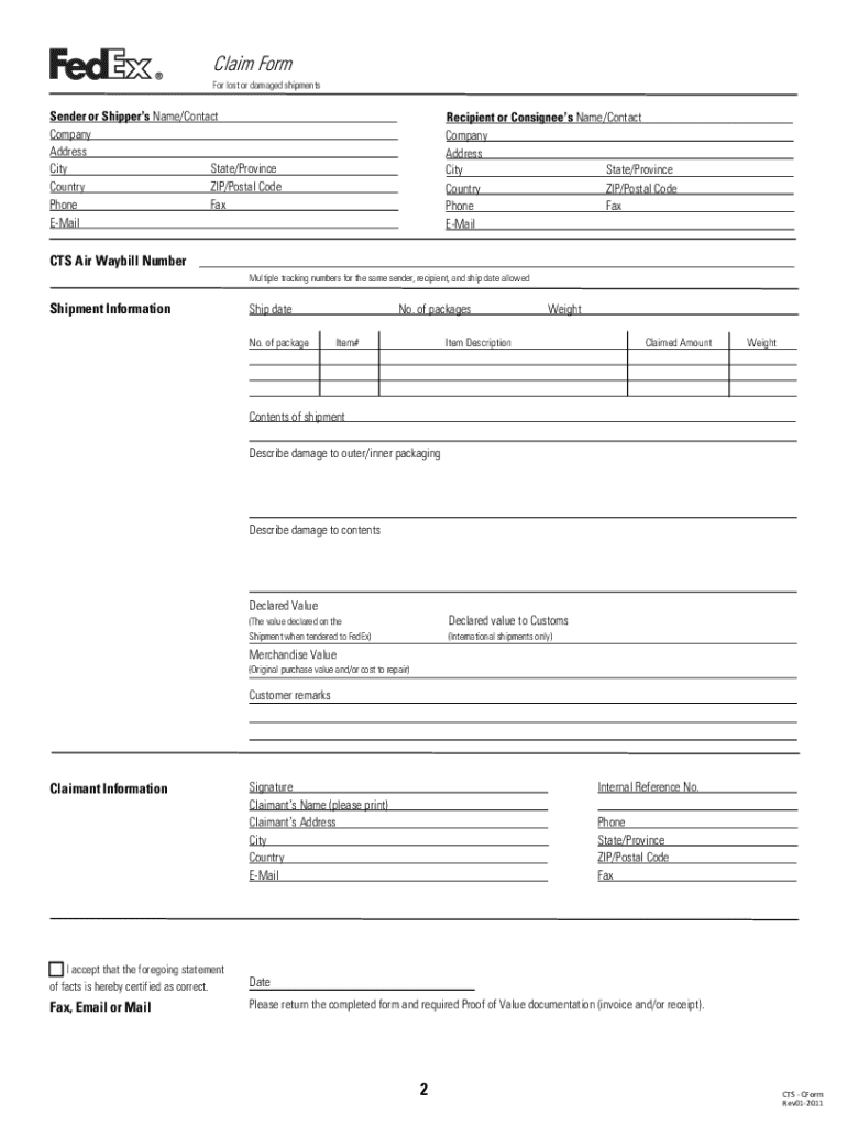 Fedex Claim Form Fill Out Sign Online DocHub
