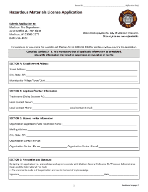 Fillable Online Fire Prevention Hazardous Materials License Application ...