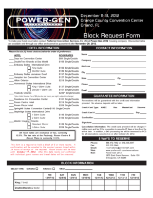 Fillable Online Hotel Block Request Form ( PDF ) - POWER-GEN ...