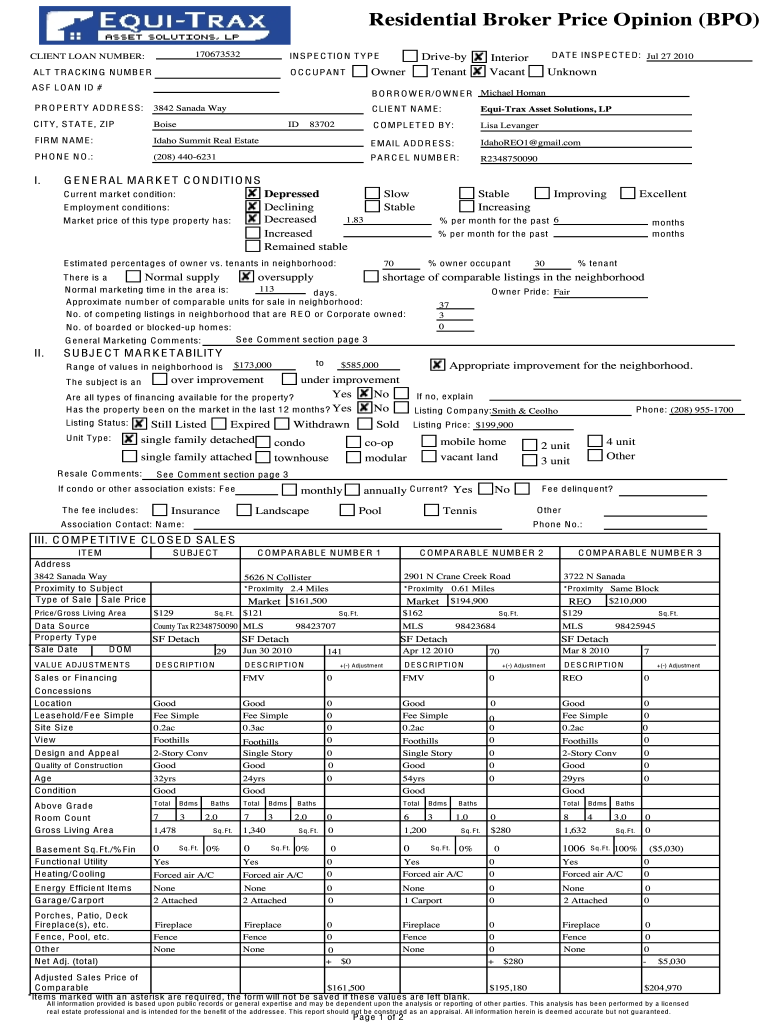 Broker Price Opinion Letter Pdf Fill Online Printable Fillable 