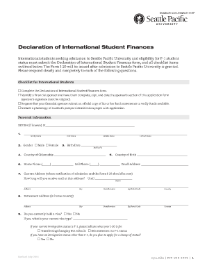 Fillable Online spu Declaration of International Student Finances form ( PDF ) - spu Fax Email ...