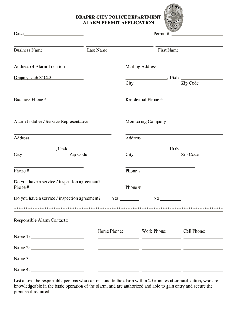 UT Alarm Permit Application Form - Fill Online, Printable, Fillable ...