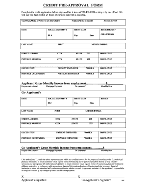 Fillable Online CREDIT PRE-APPROVAL FORM Fax Email Print - pdfFiller