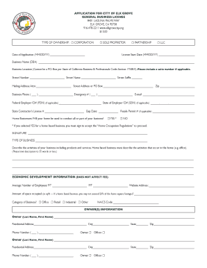 Fillable Online elkgrovecity alabama application for business license ...