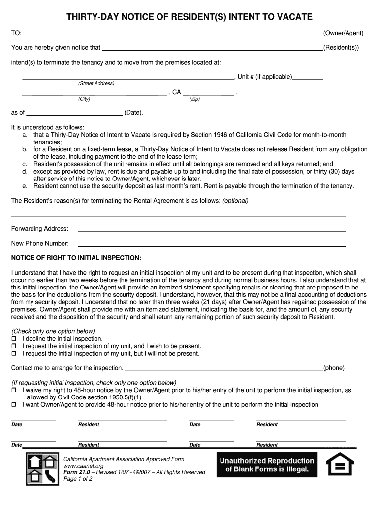 Free Printable 60 Day Notice To Vacate California Printable Templates