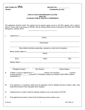 Fillable Online psc alabama APSC FORM NO. 19A DOCKET NO. - Public ...