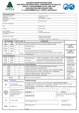 Fillable Online spe ADVANCE REGISTRATION FORM SPE /APPEA INTERNATIONAL ...