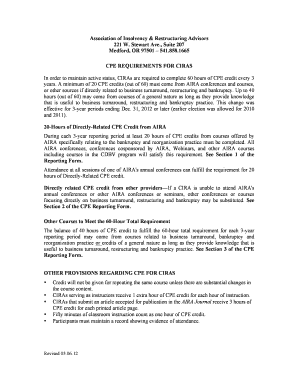 Fillable Online aira CIRA CPE Requirements and Form_revd 03.06.12 ...