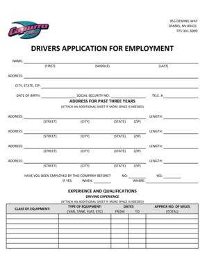 Fillable Online DRIVERS APPLICATION FOR EMPLOYMENT - Capurro Trucking ...