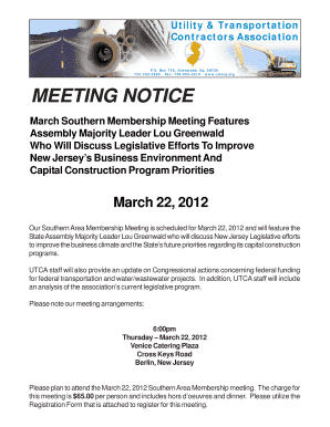 Fillable Online utcanj MEETING NOTICE - utcanj Fax Email Print - pdfFiller