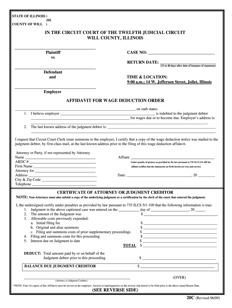 Fillable Online Affidavit for Wage Deduction Order Fax Email Print ...