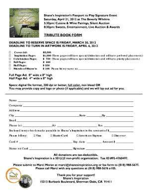 Fillable Online shanesinspiration gala tribute book order form Fax ...