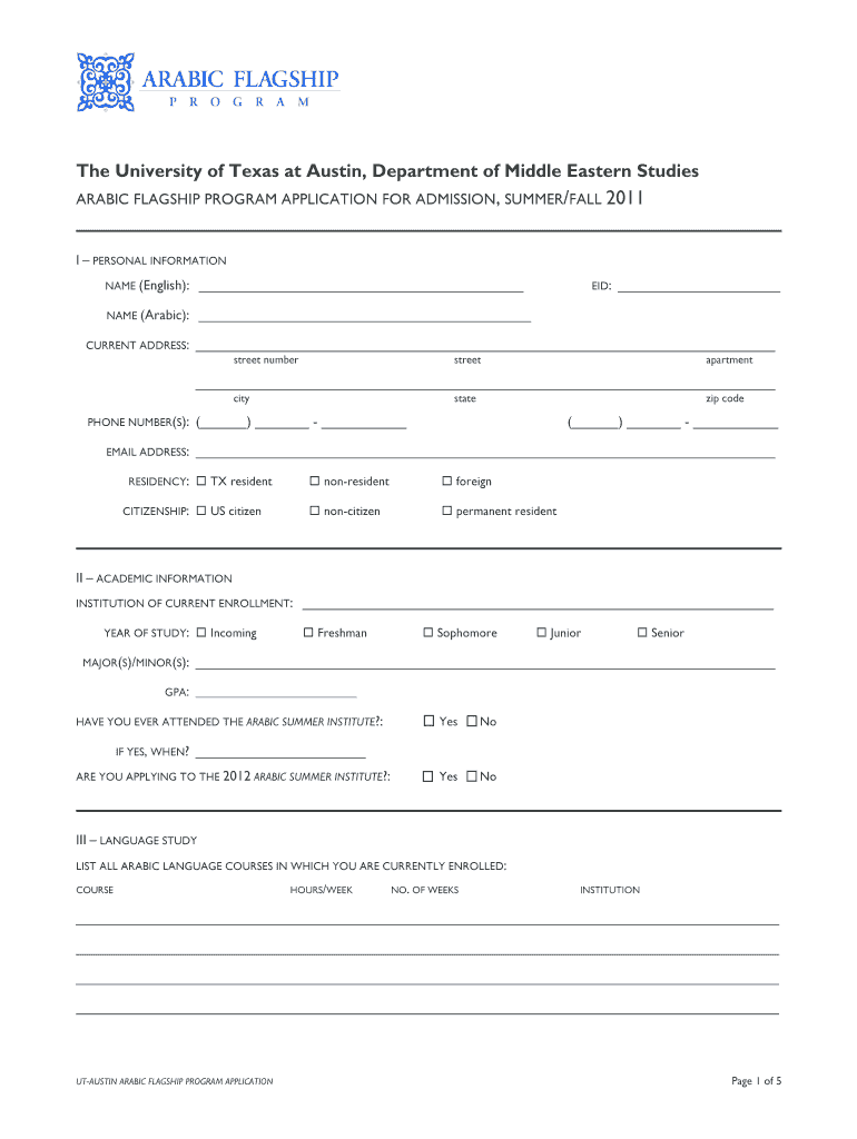 Fillable Online utarabicflagship AFP application 20129 ...