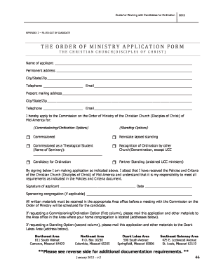 Fillable Online nearea THE ORDER OF MINISTRY APPLICATION FORM - nearea ...