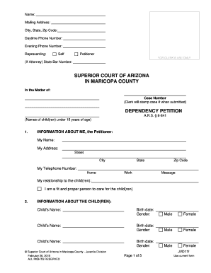Fillable Online superiorcourt maricopa Dependency Petition - Superior ...