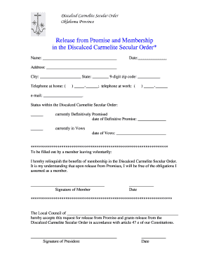 Fillable Online thereseocds carmelite ocds vows form Fax Email Print ...