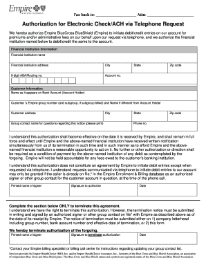 Fillable Online anthem authorization for electronic checkach via ...