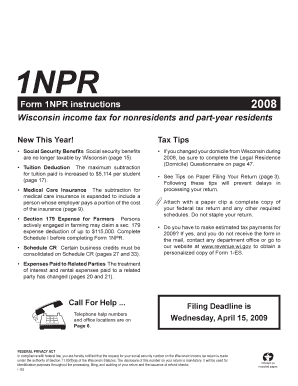 Fillable Online revenue wi 1npr 2008 tax instructions form Fax Email ...