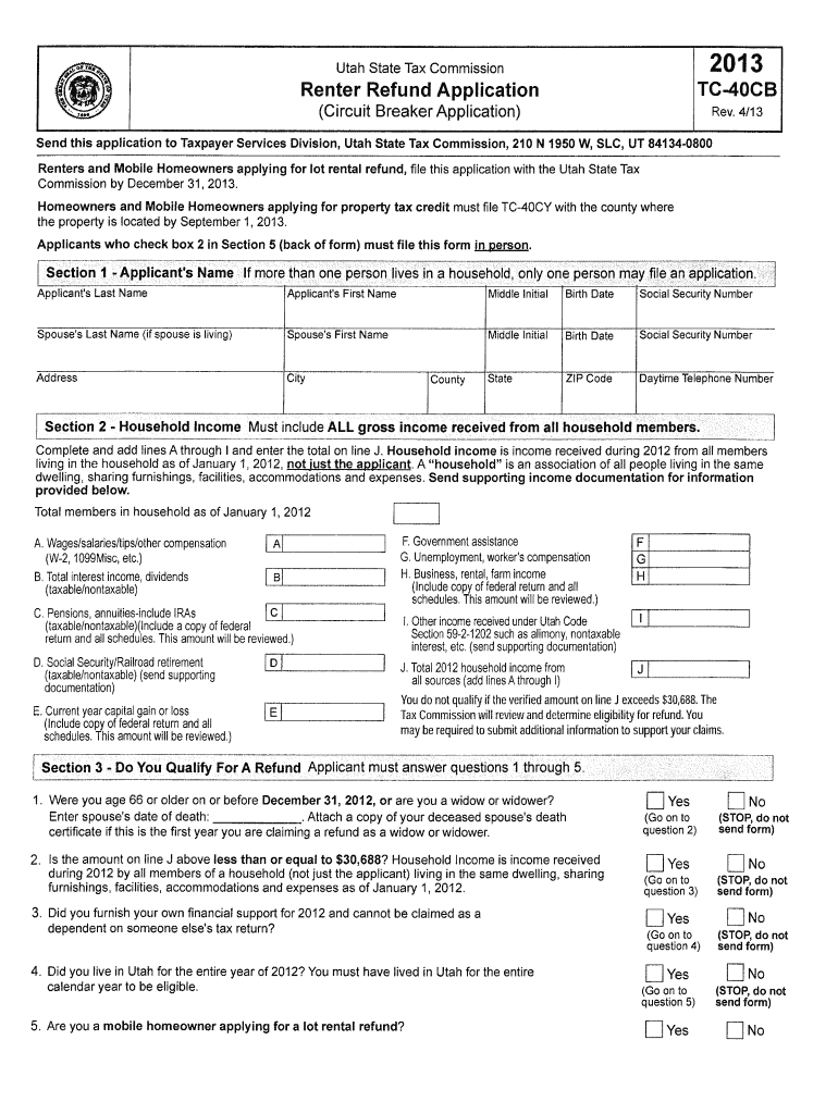 Fillable Online sanjuancounty renter refund form tc 40cb 2013 Fax Email ...
