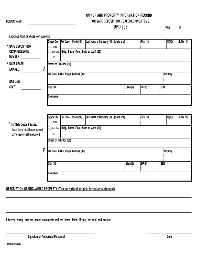 Fillable unclaimed property form upd 205 and upd 206: Fill out & sign ...