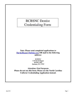 Fillable Online BCBSNC Dentist Credentialing Form Fax Email Print ...