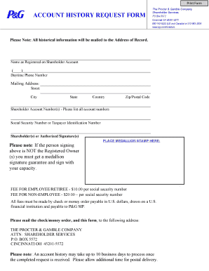 Fillable Online ACCOUNT HISTORY REQUEST FORM Fax Email Print - pdfFiller