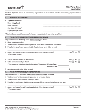 Fillable Online third party crime contract specific coverage form Fax ...