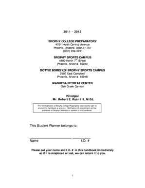 Fillable Online Brophy College Preparatory Student-Parent Handbook 2011 ...