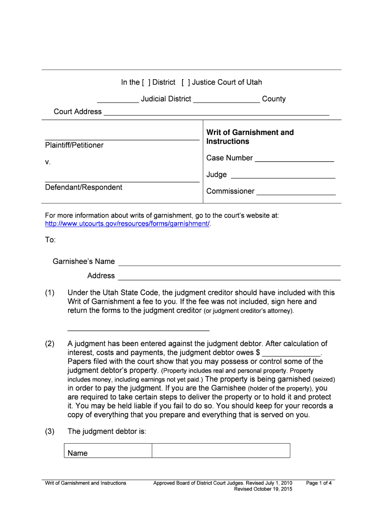 Fillable Online Writ of Garnishment and Instructions Fax Email Print - pdfFiller
