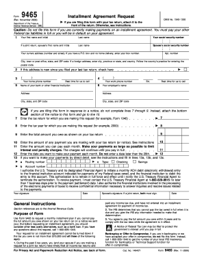 Fillable Online Form 9465 (Rev. November 2000). Installment Agreement ...