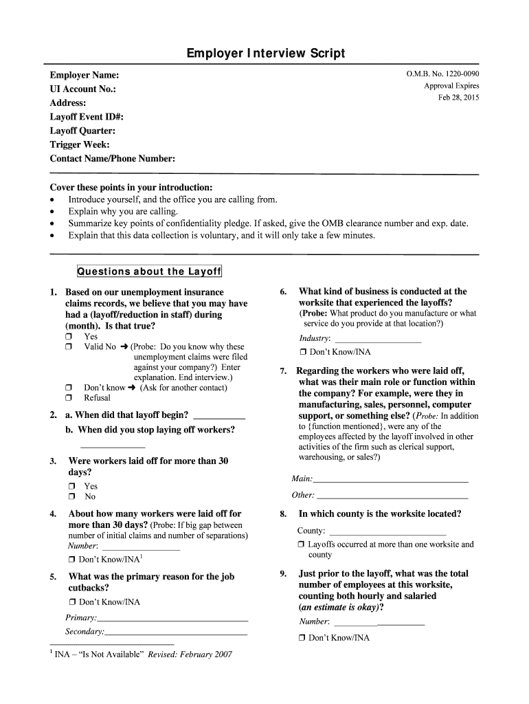 Fillable Online Employer Interview Guidelines for Layoffs Fax Email Print - pdfFiller
