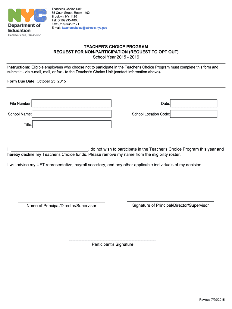 Fillable Online schools nyc Request for Non-Participation (Opt-Out Form ...