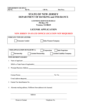 Fillable Online nj LICENSE APPLICATION - State of New Jersey Fax Email ...