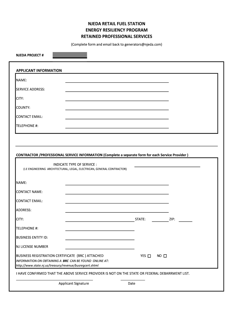Fillable Online NJEDA RETAIL FUEL STATION ENERGY RESILIENCY PROGRAM ... Fax Email Print - pdfFiller
