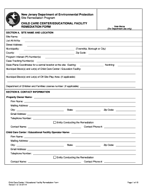Fillable Online nj Child Care Center - EF Remediation Form Ver 1.0 form ...