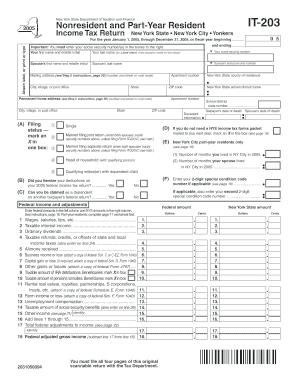 Fillable Online Form IT-203: 2005, Nonresident and Part-Year Resident ...