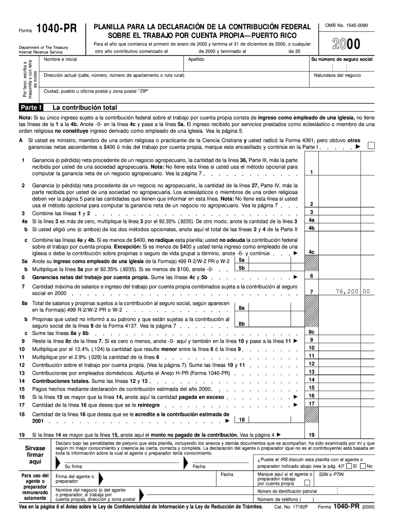Fillable Online 2000 Form 1040-PR - Internal Revenue Service Fax Email ...