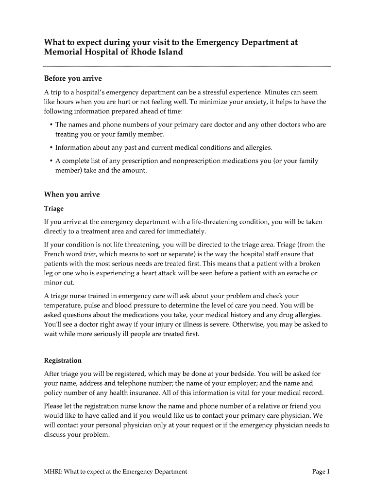 Fillable Online mhri What to expect during your visit to the Emergency ...
