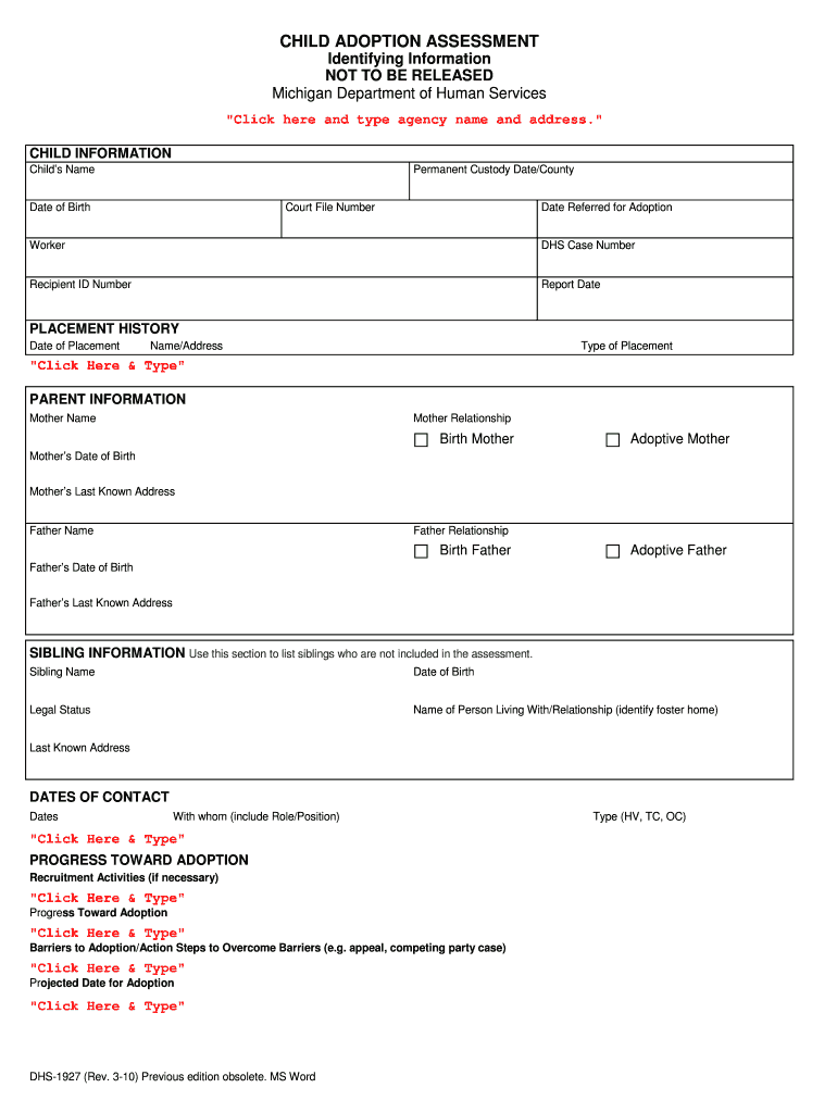 Fillable Online CHILD ADOPTION ASSESSMENT Fax Email Print - pdfFiller