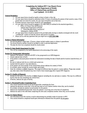 Fillable Online in Completing the Indiana HIV Case Report Form Indiana ...