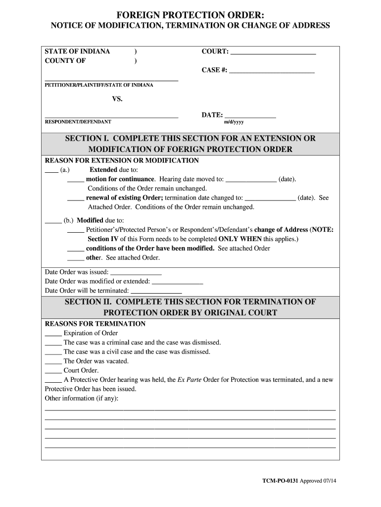 Indiana foreign protection order: Fill out & sign online | DocHub